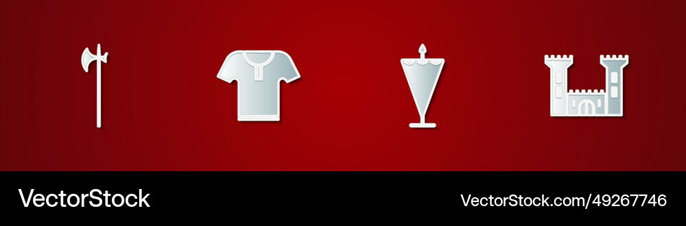 Set medieval halberd body armor flag and castle Vector Image