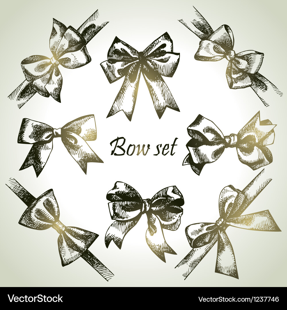 Set of bow hand drawn ribbons Royalty Free Vector Image