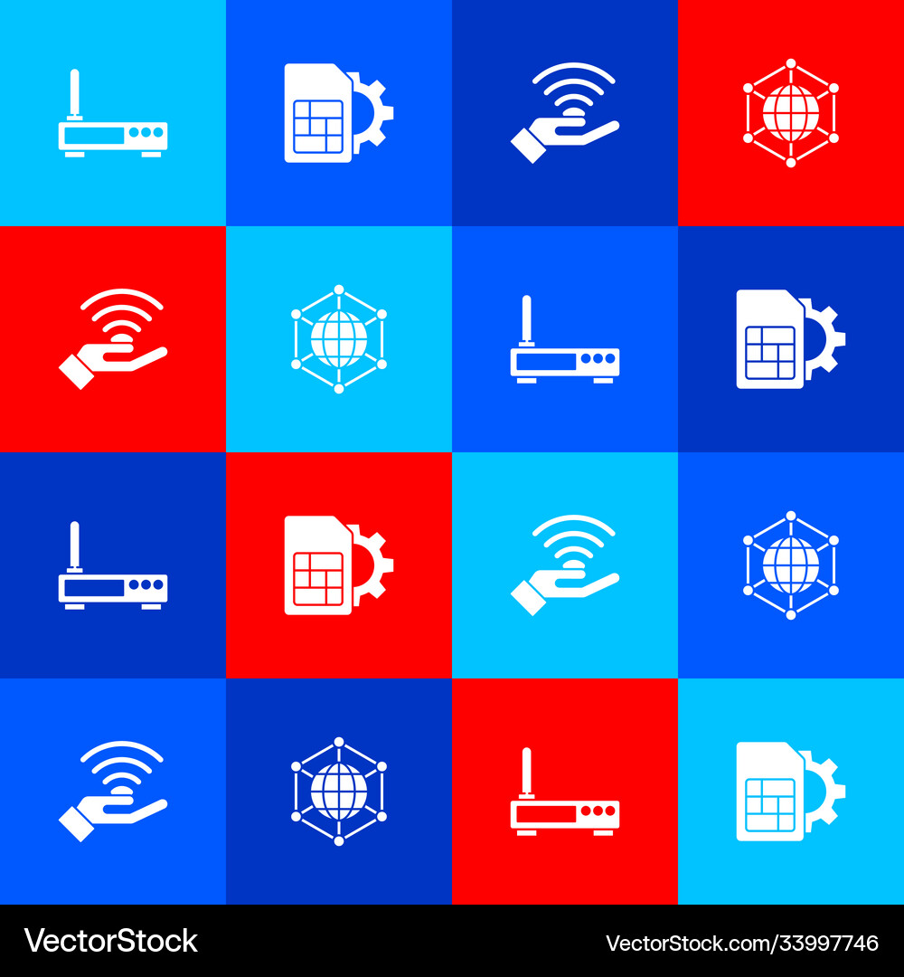 Set router and wi-fi signal sim card setting 5g Vector Image