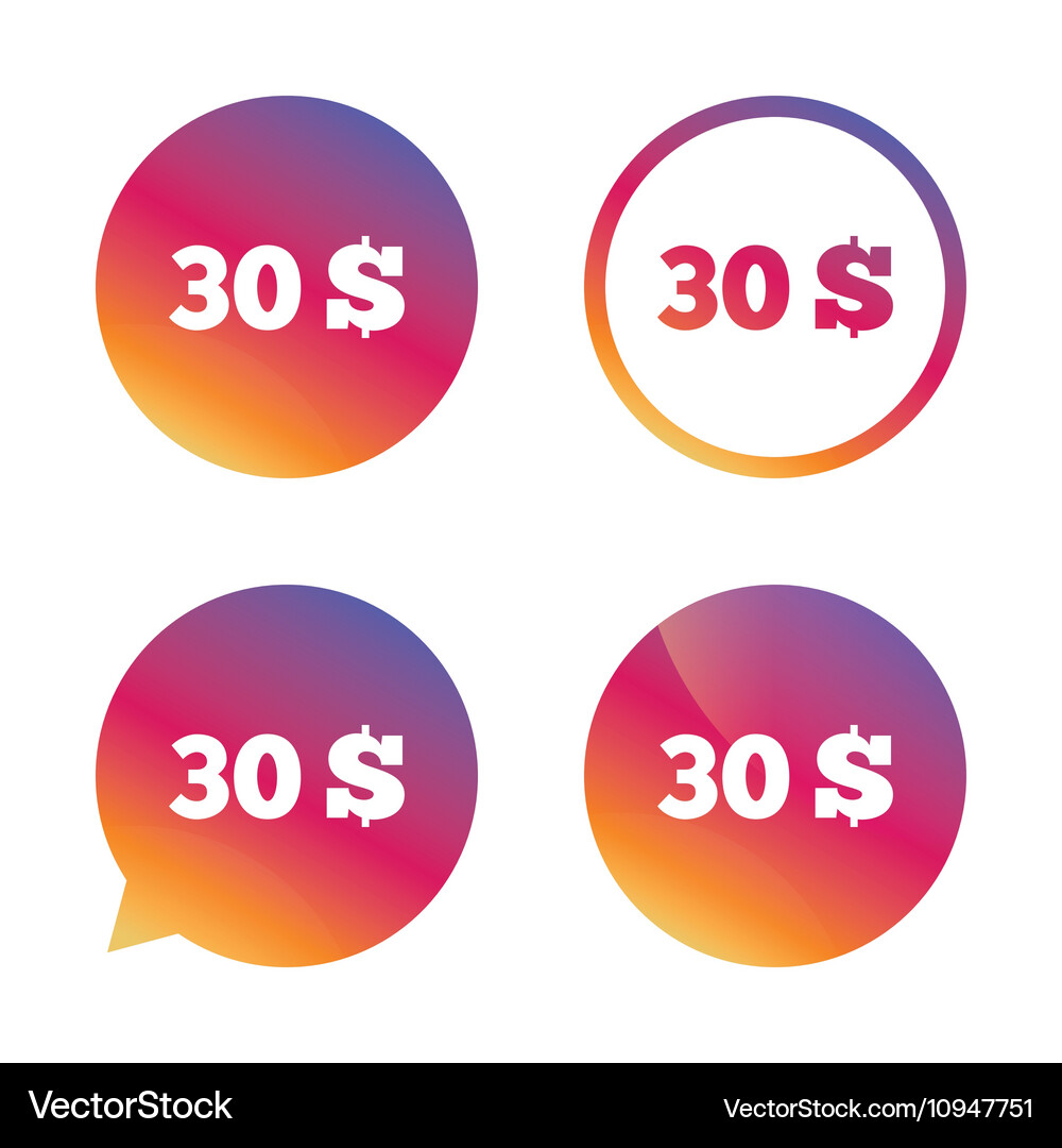 30 dollars sign icon usd currency symbol Vector Image