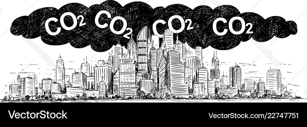 Artistic drawing city covered smog and co2 Vector Image