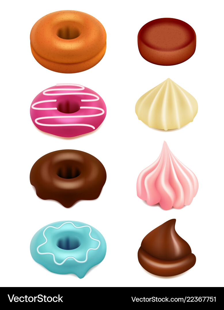 Donuts and cupcakes 3d cook muffin with glazed Vector Image