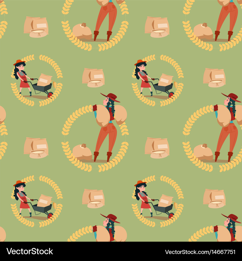 Farmers wheat harvest farming seamless pattern Vector Image