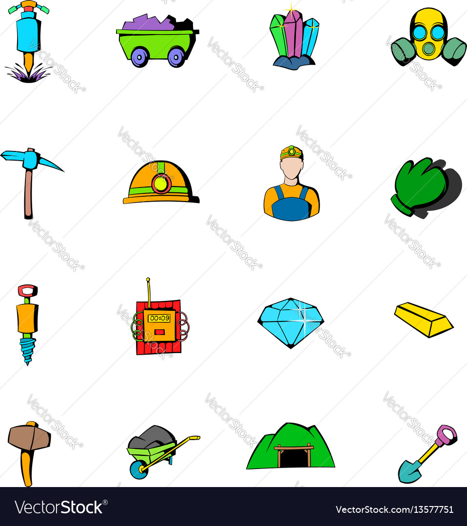 Mining industry icons set cartoon Royalty Free Vector Image Mining industry icons set cartoon Royalty Free Vector Image