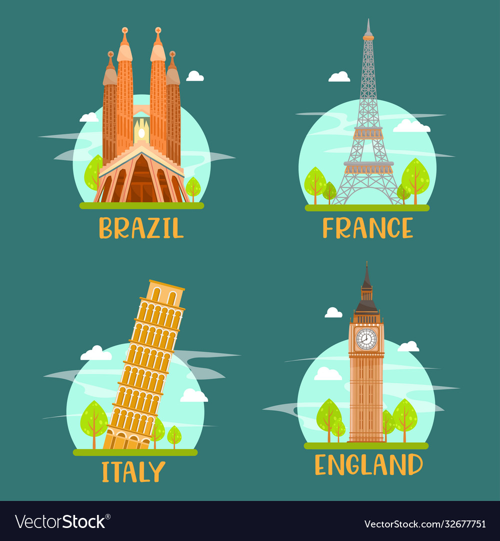 Travel wonders world landmarks Royalty Free Vector Image