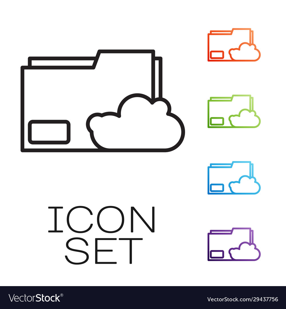 Black line cloud storage text document folder icon