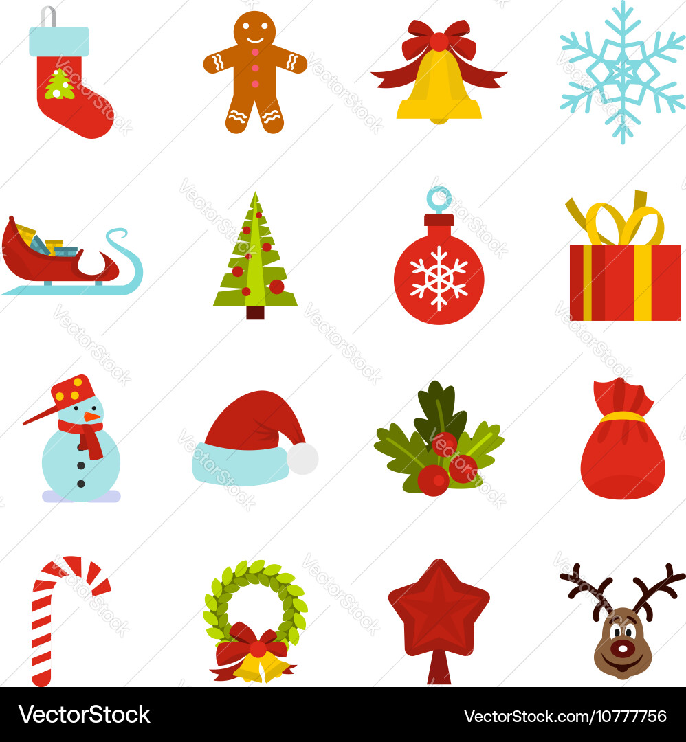Christmas icons set flat style Royalty Free Vector Image