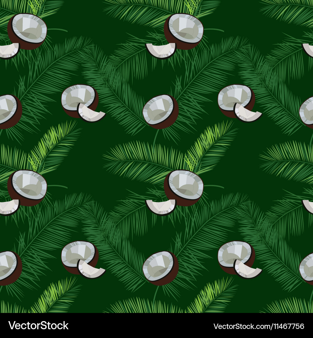 Coconut palm leaves seamless pattern on green Vector Image