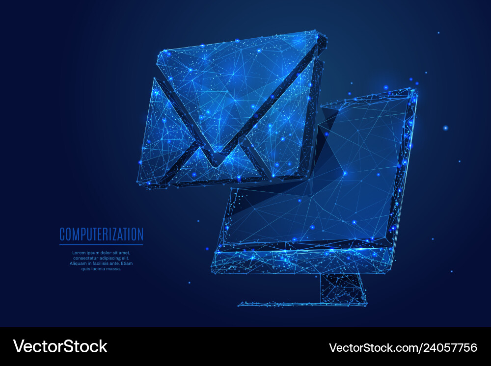Email on monitor low poly blue Royalty Free Vector Image