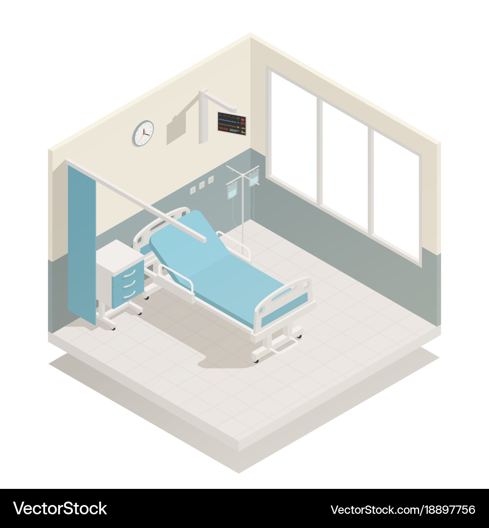 Hospital ward equipment isometric composition Vector Image
