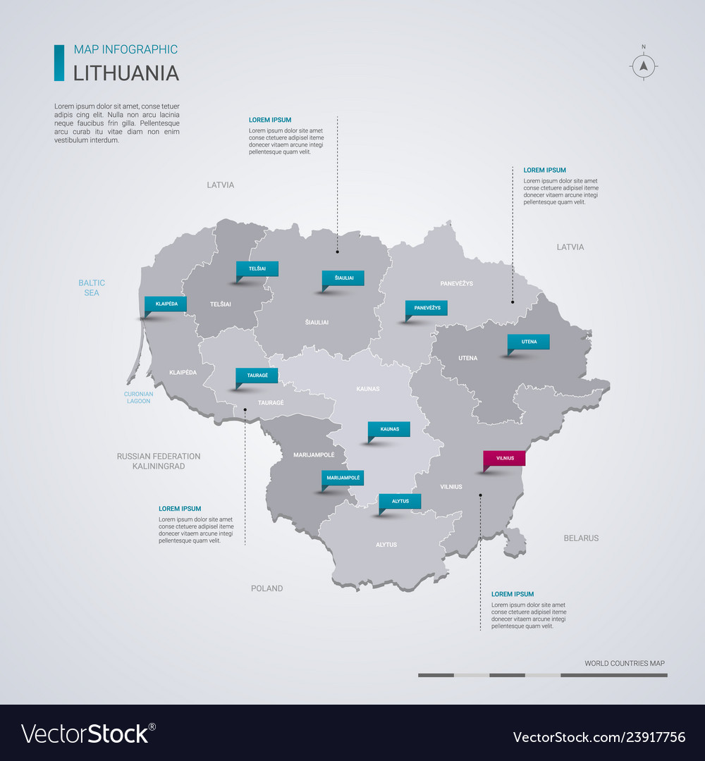 Lithuania map with infographic elements pointer Vector Image