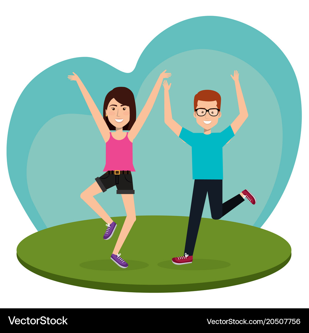 People celebrating in the field Royalty Free Vector Image