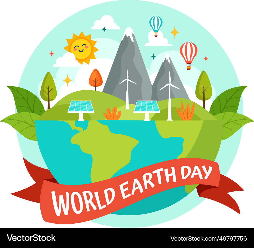 World earth day on april 22 with map Royalty Free Vector