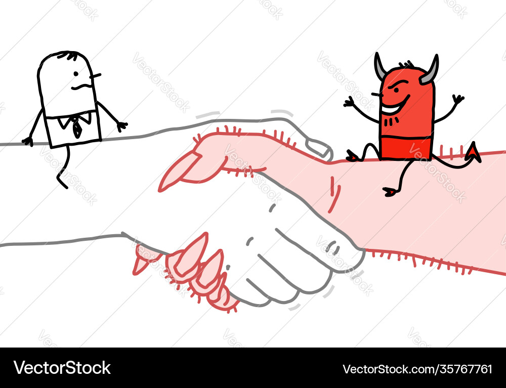 Cartoon businessman and devil sitting on a big Vector Image