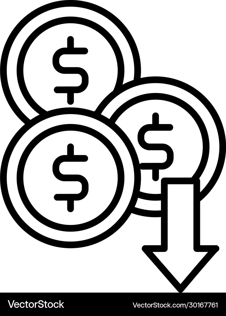 Coins money dollar with arrow down line style Vector Image