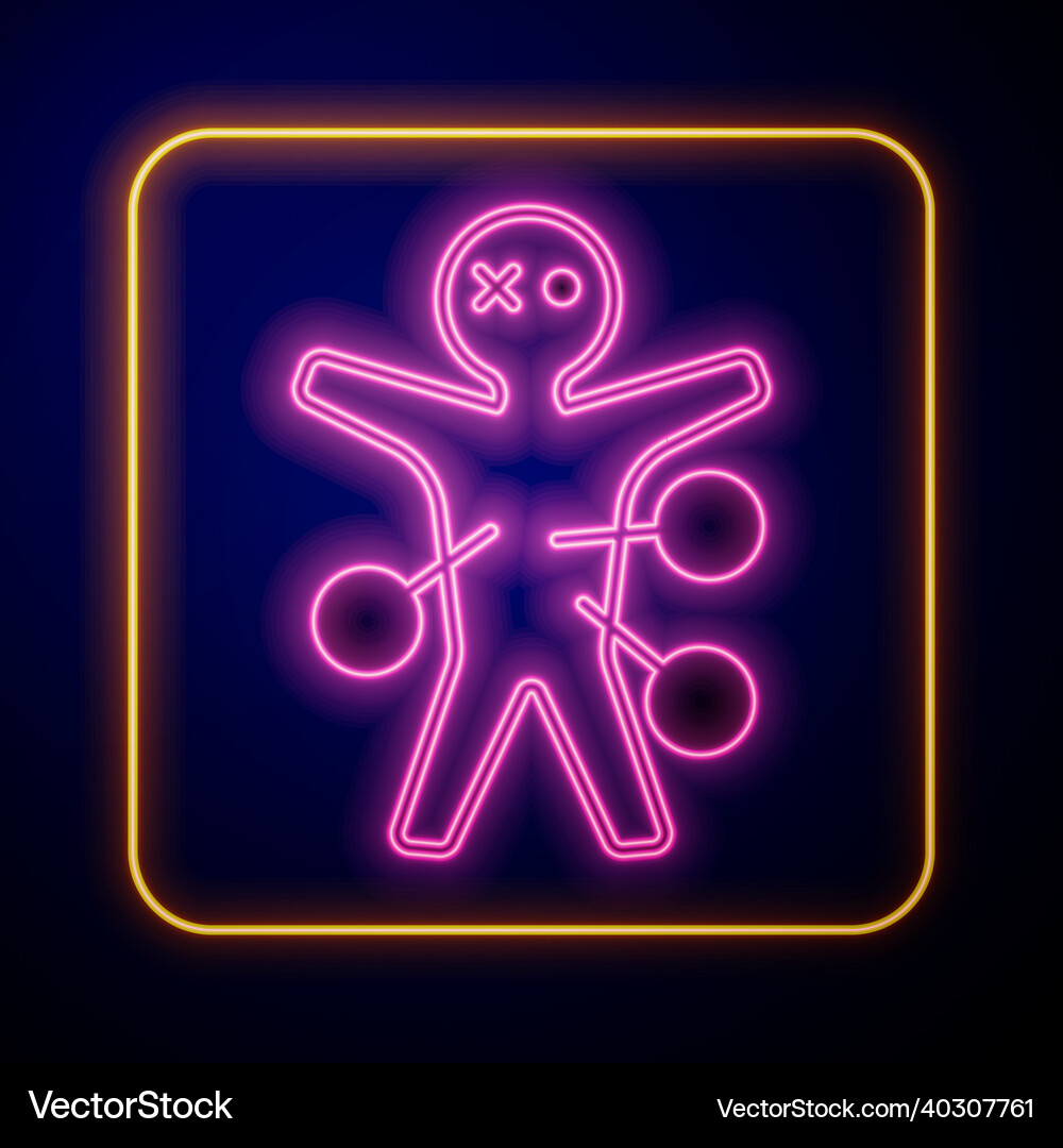 Glowing neon voodoo doll icon isolated on black Vector Image