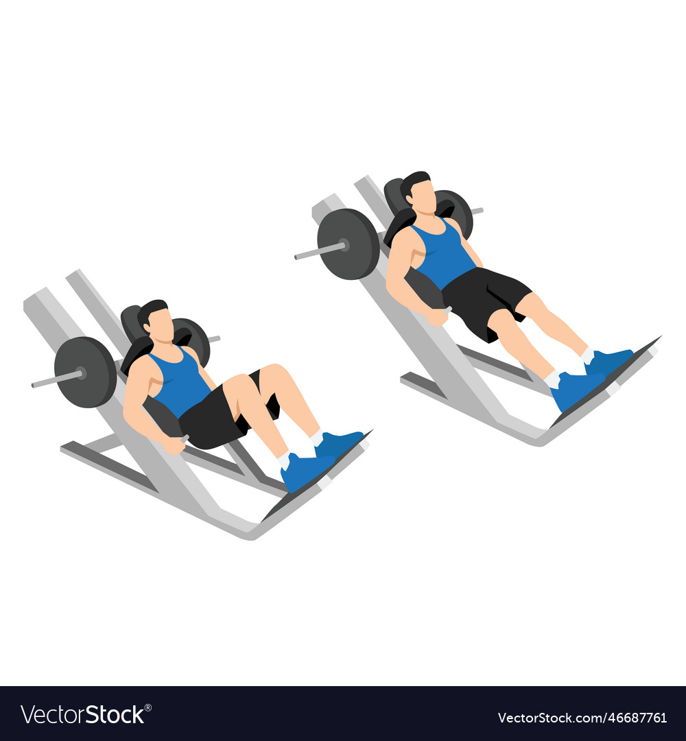 Man doing machine hack squat exercise flat Vector Image