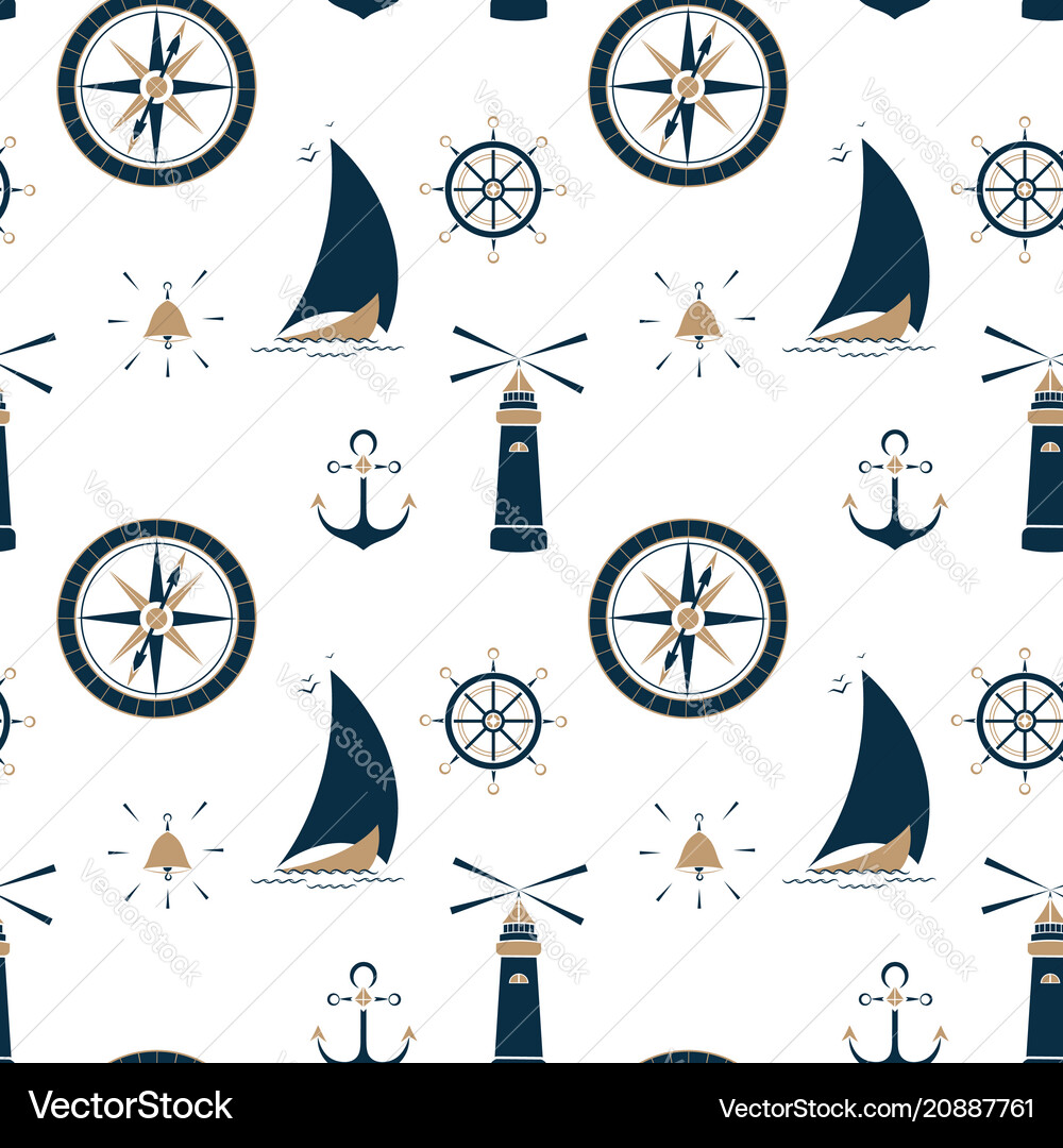 Sailboat on the waves beacon anchor steering Vector Image