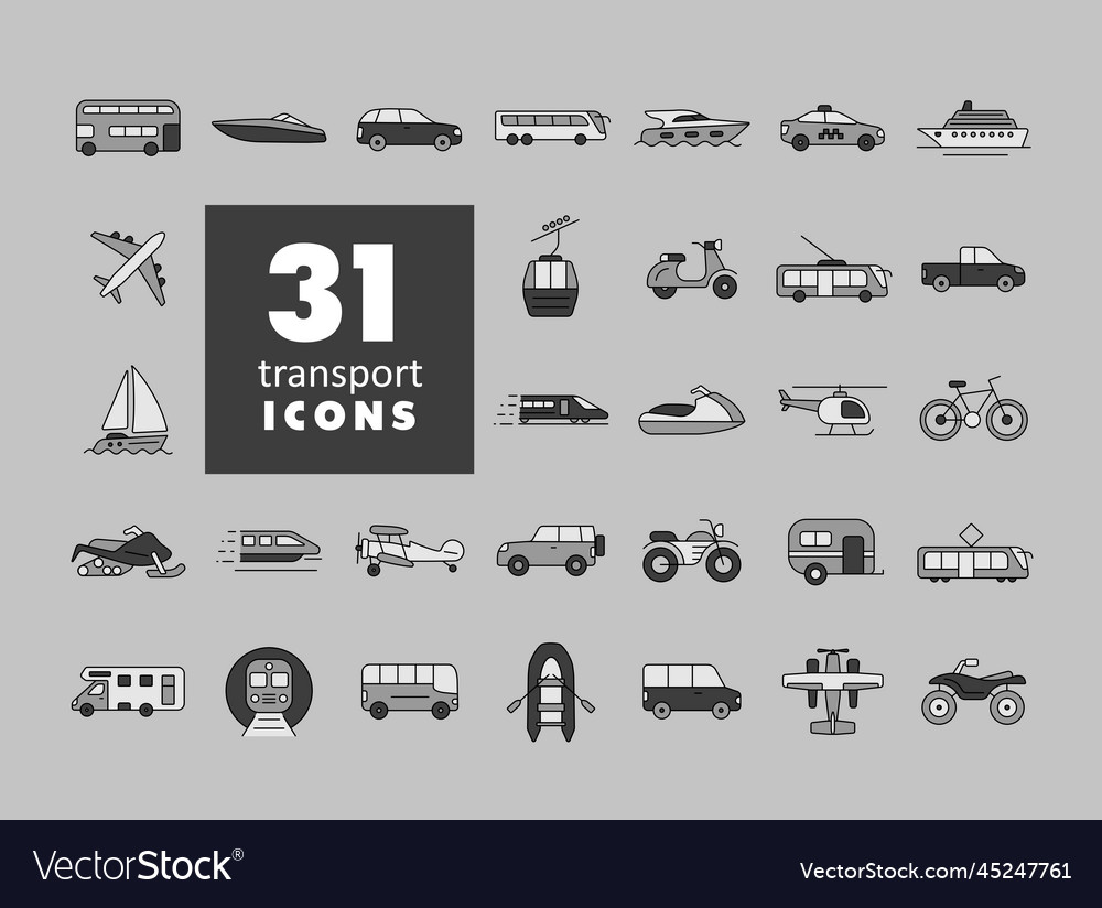 Transportation grayscale icon set isolated Vector Image Transportation grayscale icon set isolated Vector Image