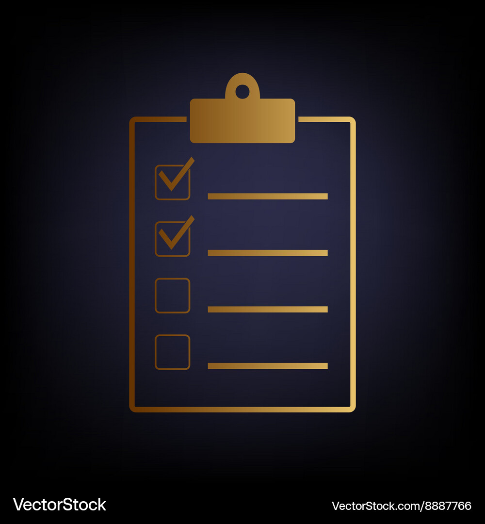 Checklist sign golden style icon Royalty Free Vector Image
