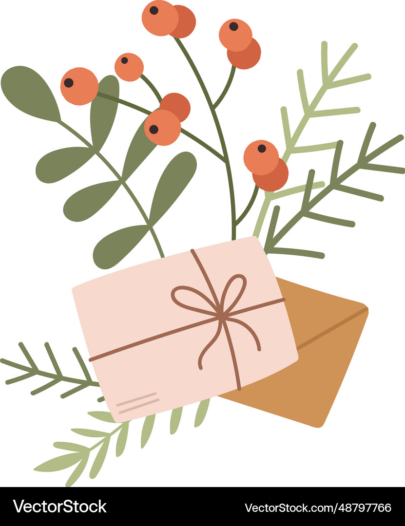 Christmas floral decoration with letters Vector Image
