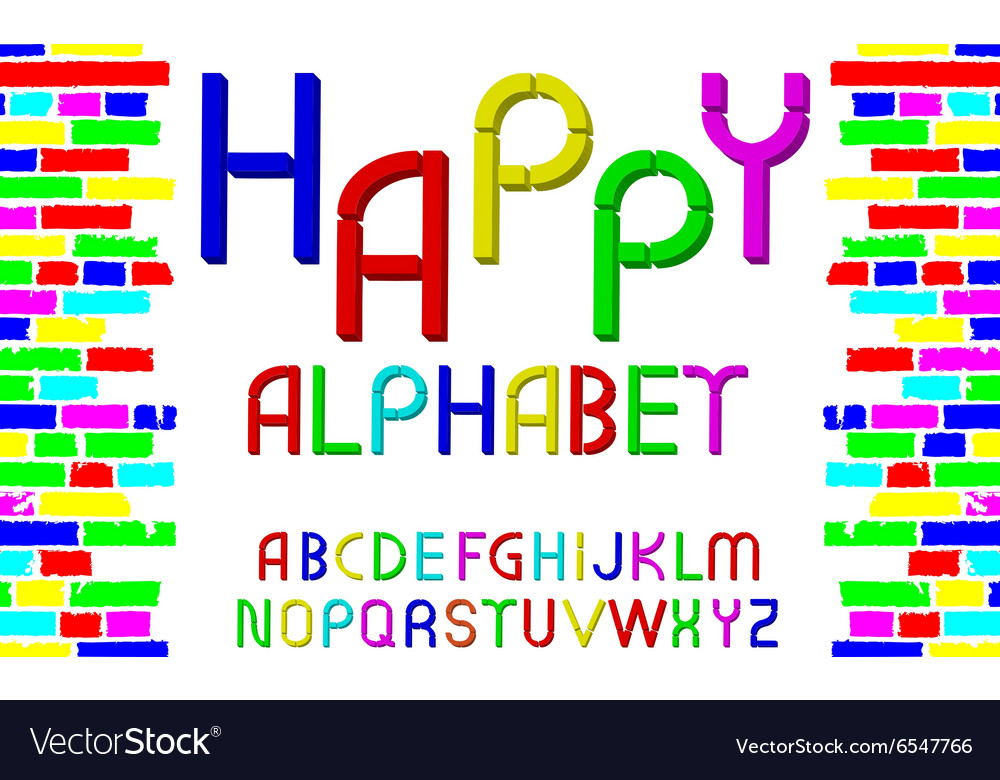 Decorative multicolor font happy alphabet Vector Image