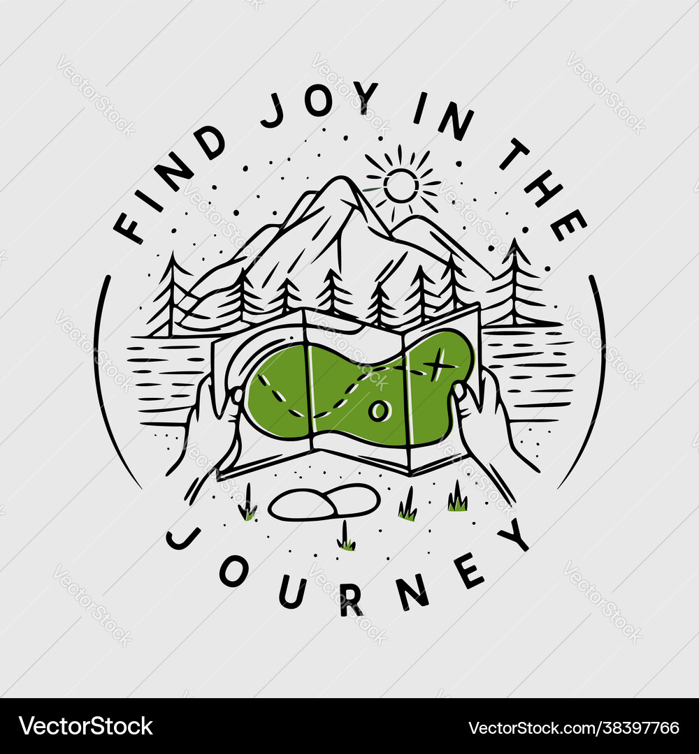 Find joy in journey with map and mountain Vector Image