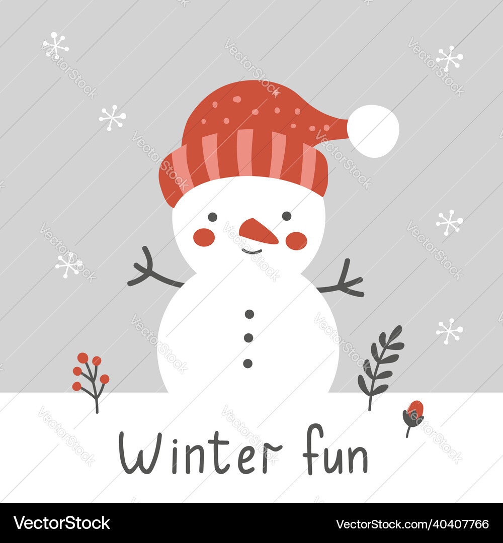 Image of cute snowman and text Royalty Free Vector Image