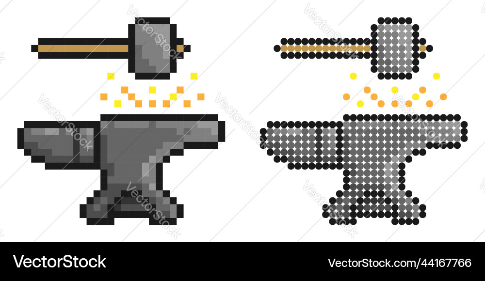 Pixel icon hammer hits the anvil blacksmith craft Vector Image