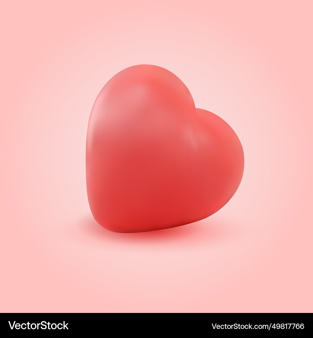 Red 3d heart icon on light pink background Vector Image