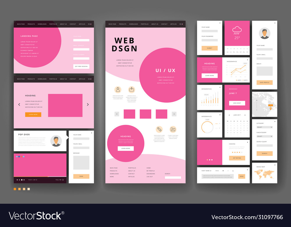 Website template design with interface elements Vector Image