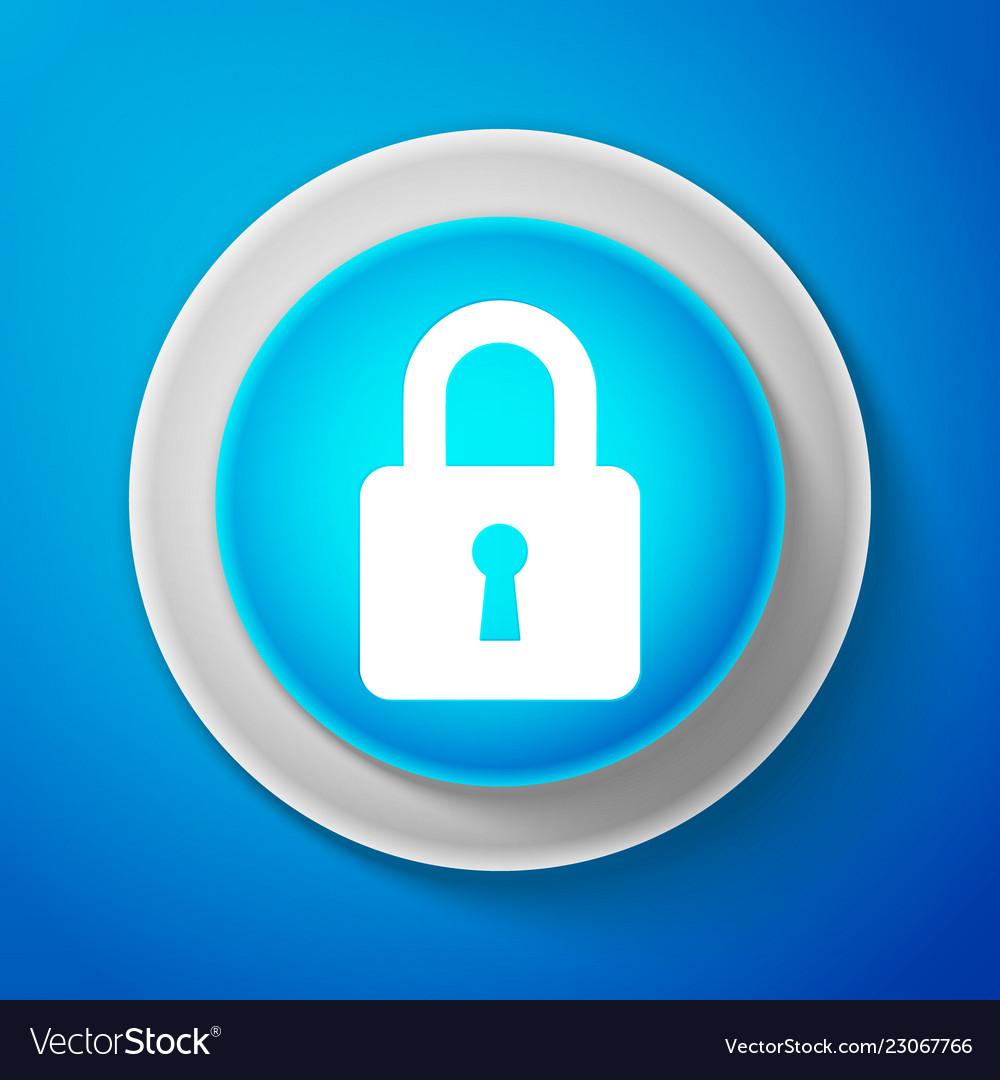 White lock icon isolated on blue background Vector Image