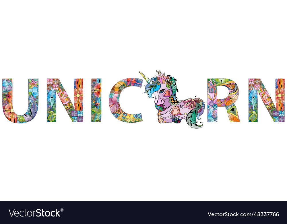 Word unicorn decorative entangle object Royalty Free Vector