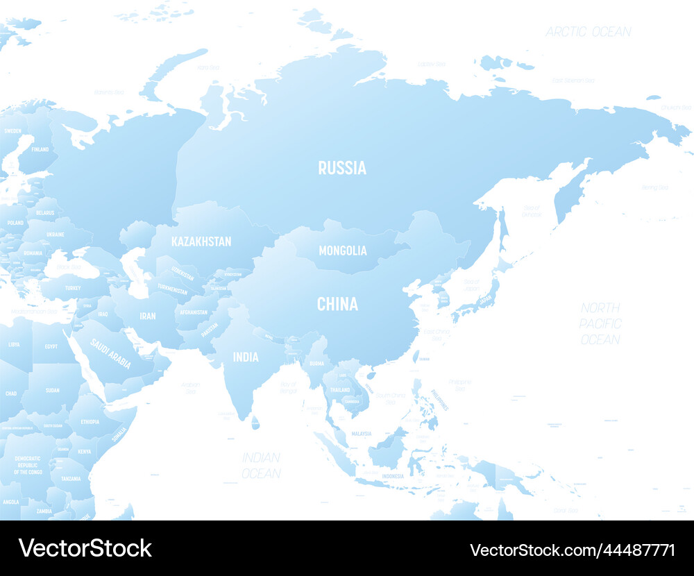 Asia detailed political map with lables Royalty Free Vector
