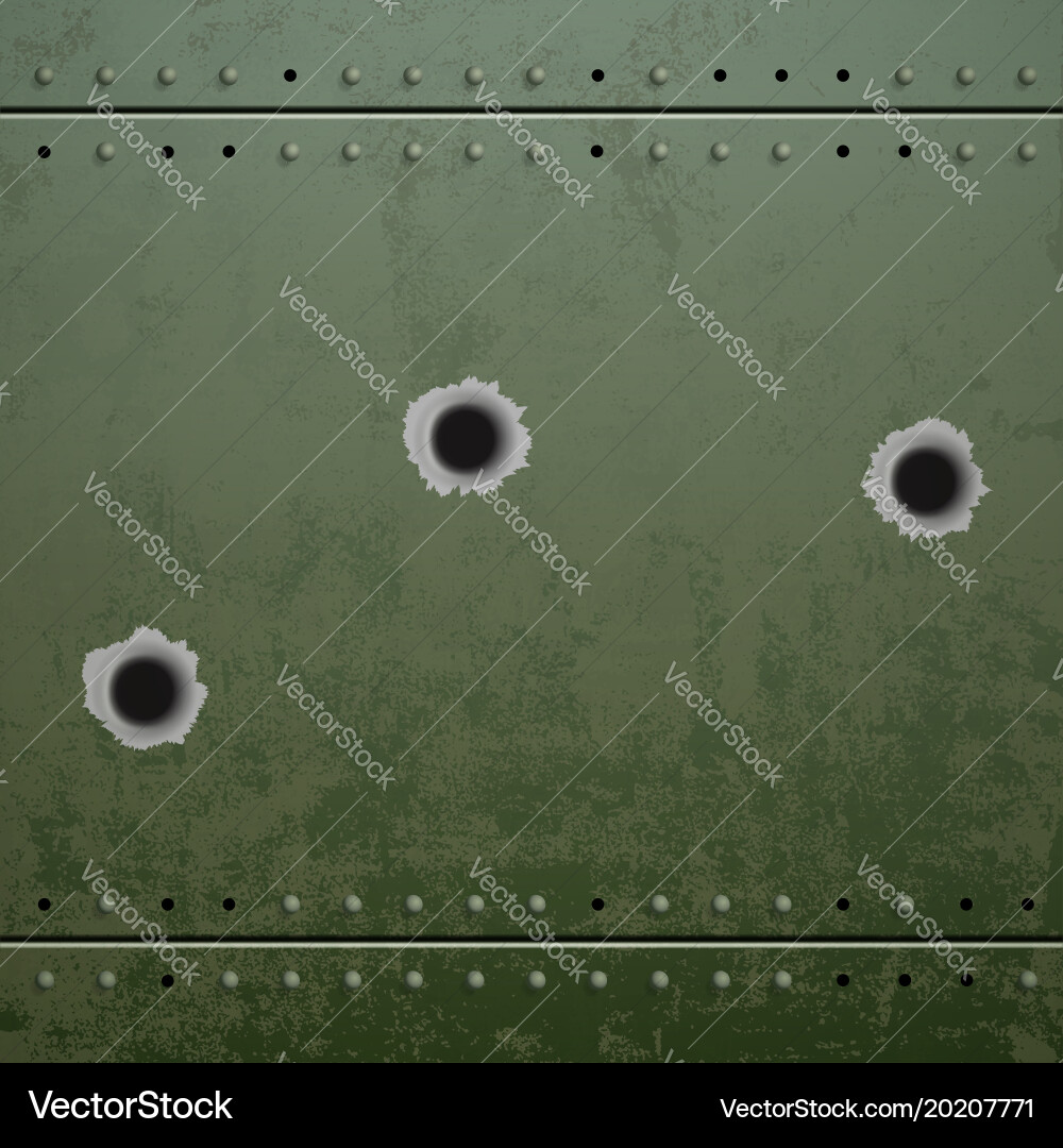 Holes from shots on green plate armor Royalty Free Vector
