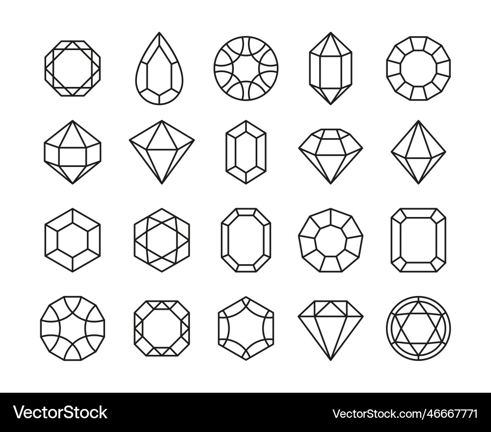 Line gemstones treasure diamonds and outlined Vector Image