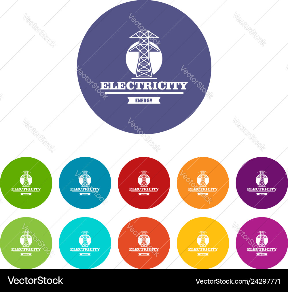 Power station icons set color Royalty Free Vector Image