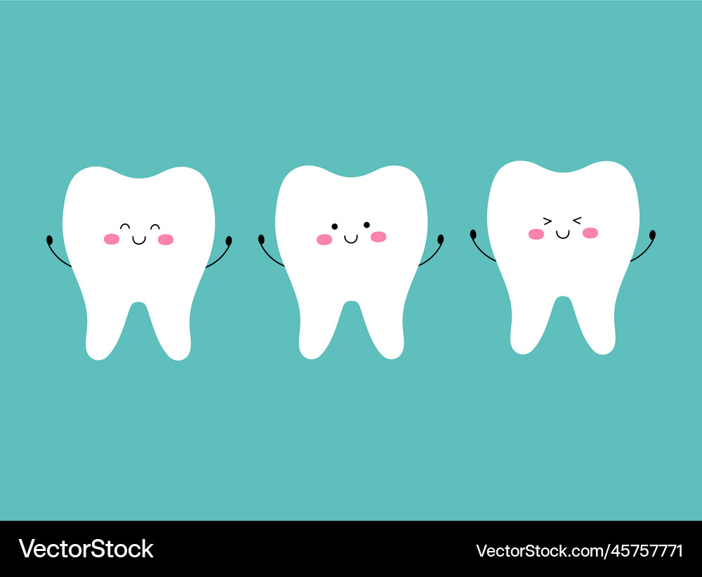 Set of cute tooth characters with face Royalty Free Vector
