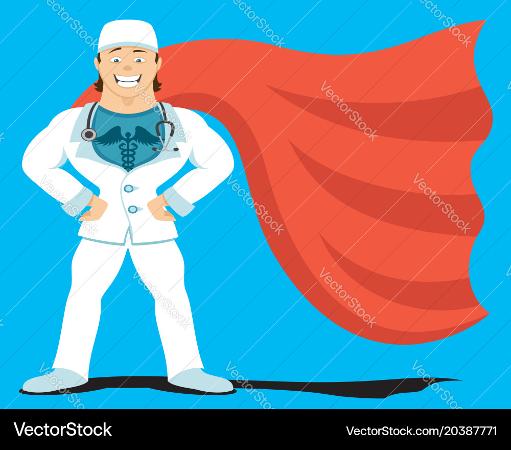 Super doctor in a red cloak Royalty Free Vector Image
