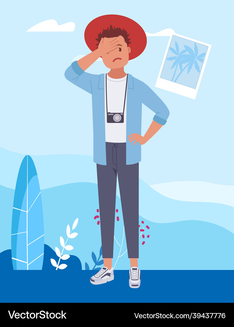 A male tourist with gesticulating face Royalty Free Vector