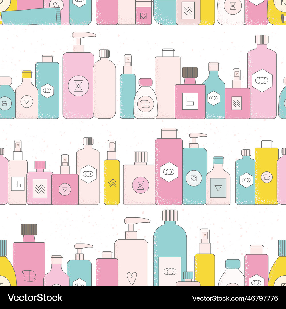 Bright cartoon cosmetic bottles jars eco face Vector Image