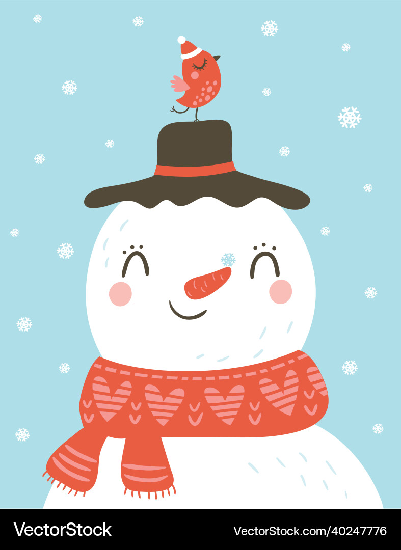 Christmas card with cute snowman Royalty Free Vector Image