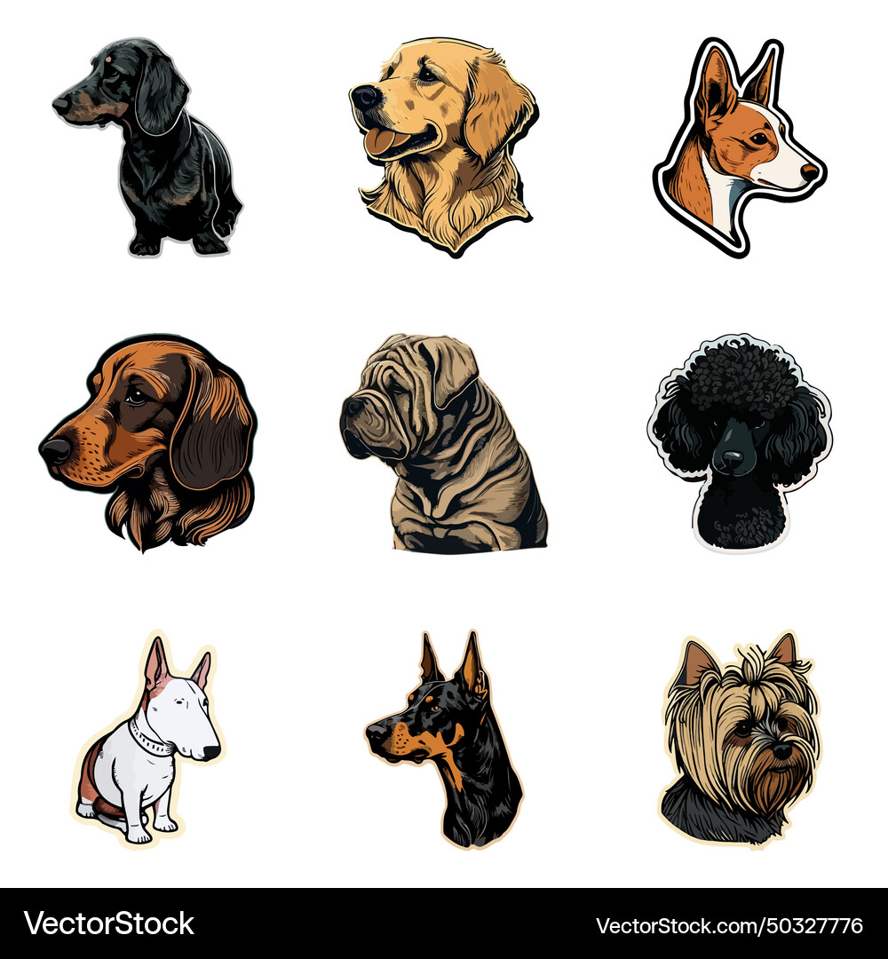 Dog stickers flat icon set isolated on white Vector Image