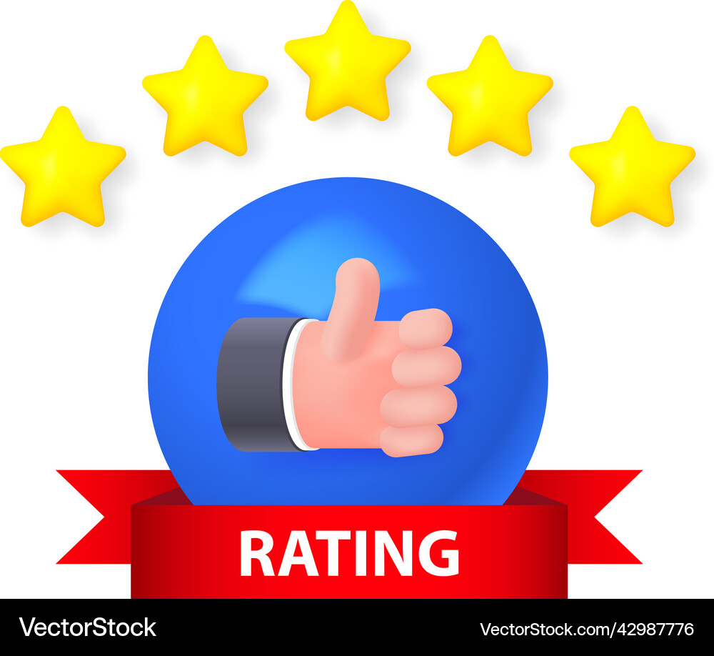 Five star rating icon with thumb up isolated Vector Image