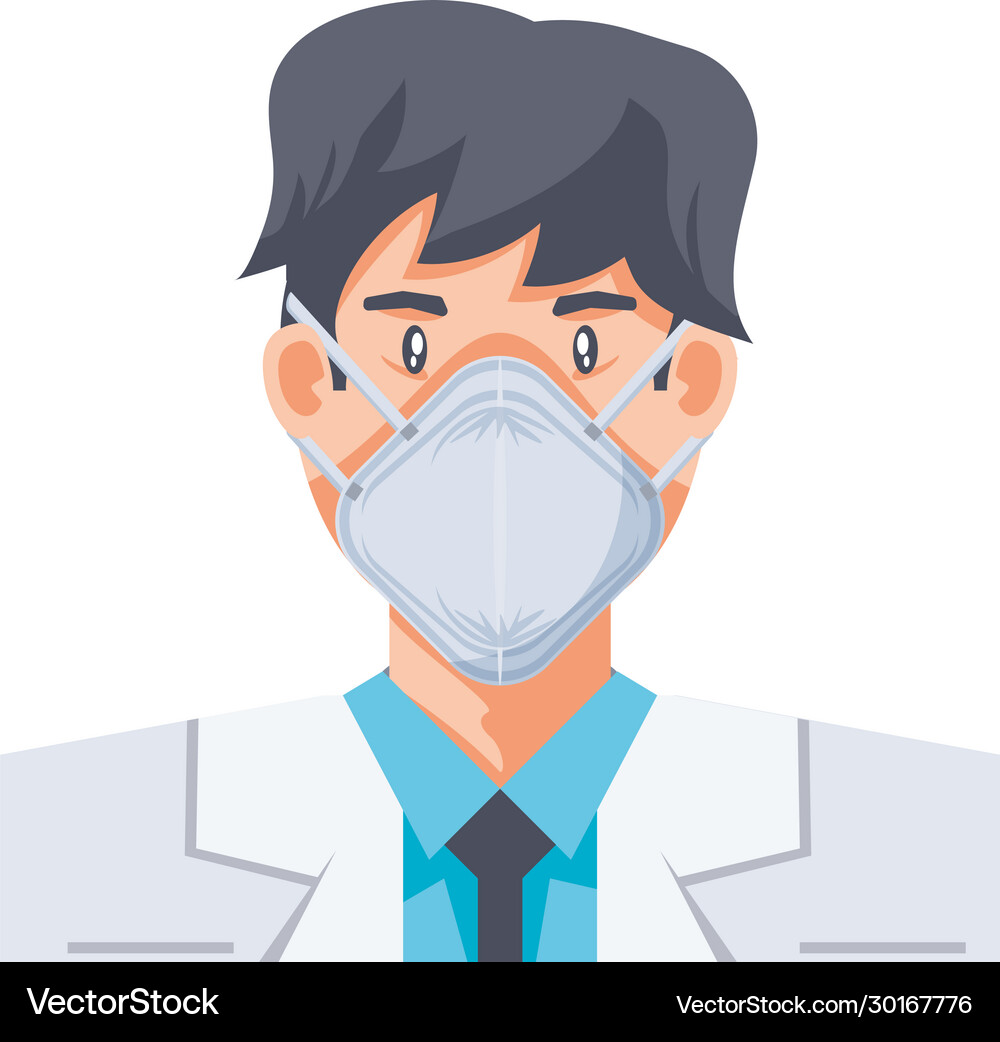 Man with medical mask on white background Vector Image