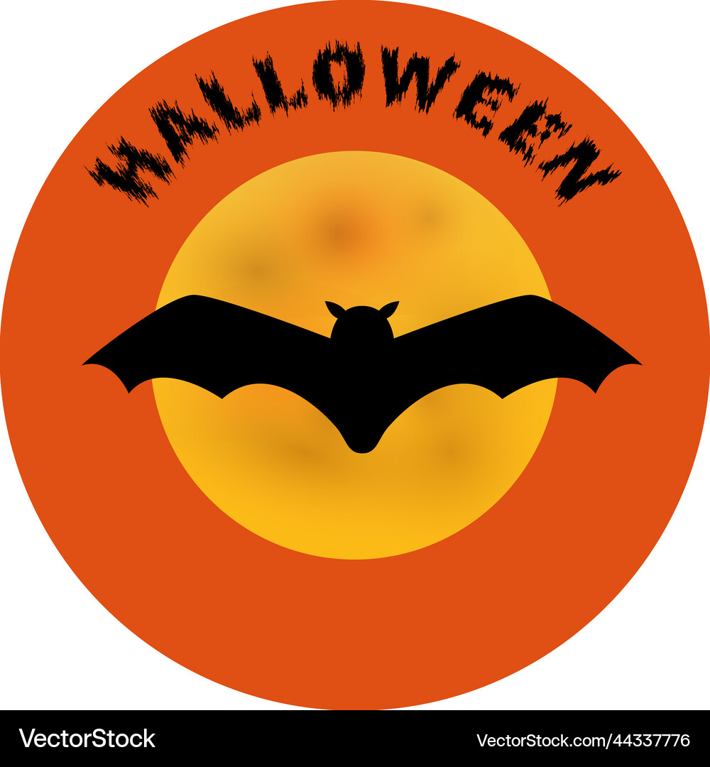 Round orange halloween sticker with a bat Vector Image