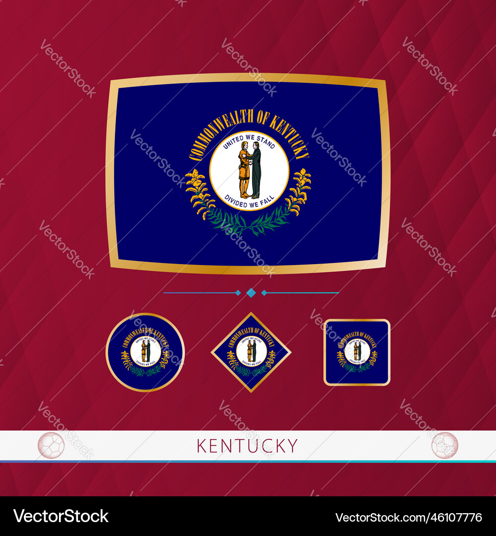 Set of kentucky flags with gold frame for use Vector Image