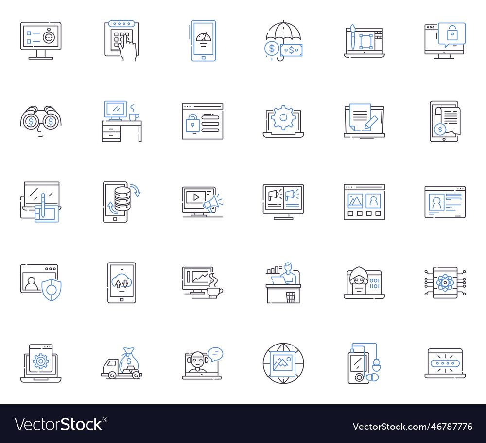 Web-based business line icons collection e Vector Image