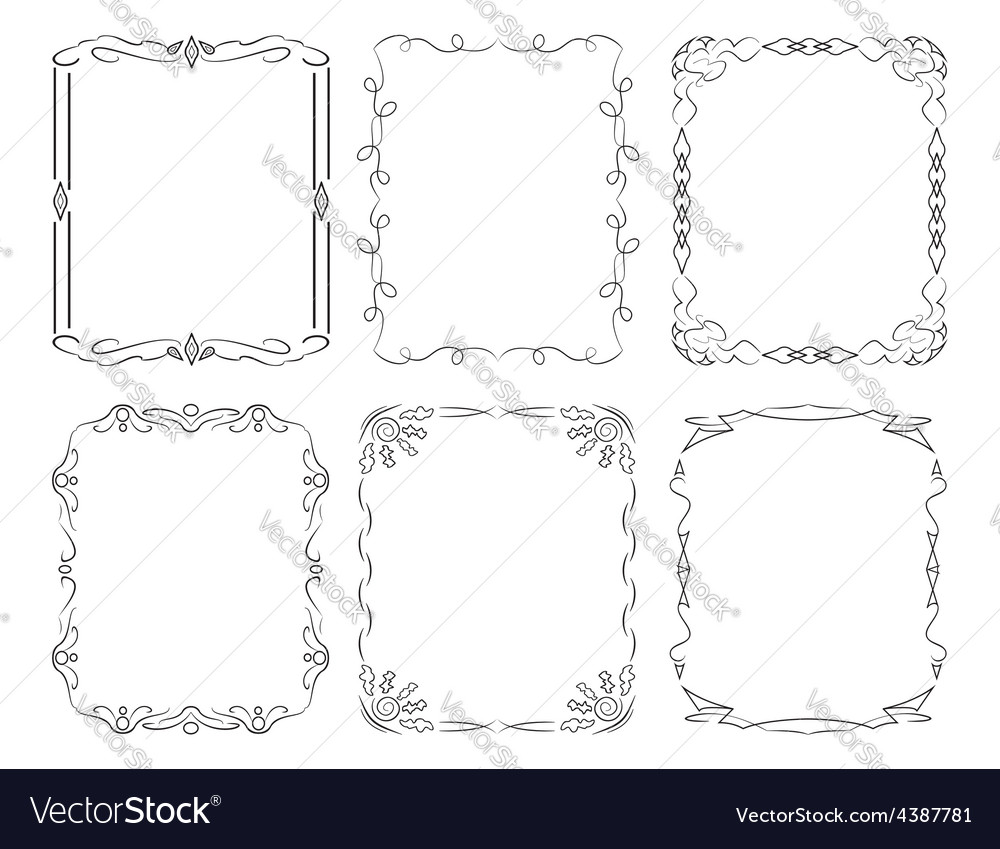 6 black rectangular frames Royalty Free Vector Image
