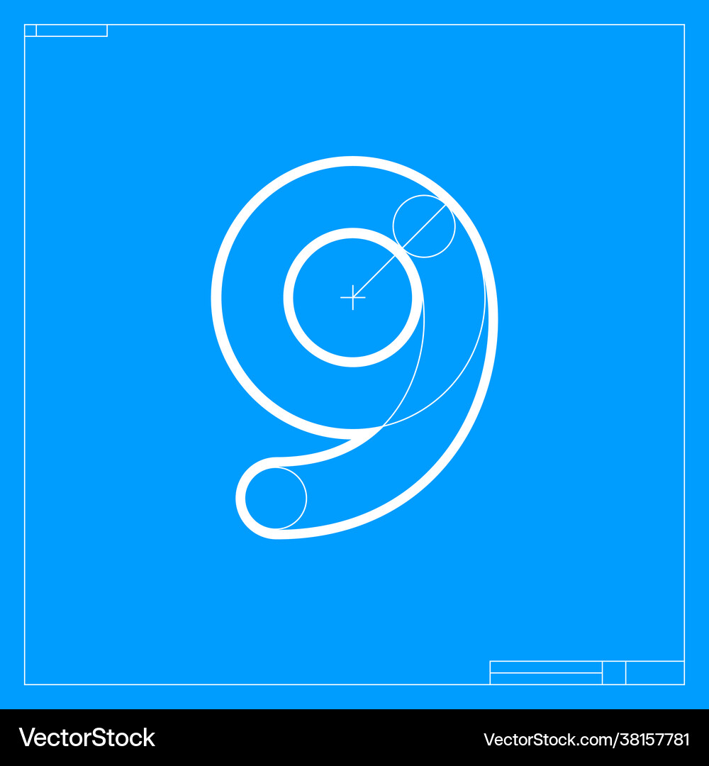 Blueprint sketch number nine logo Royalty Free Vector Image